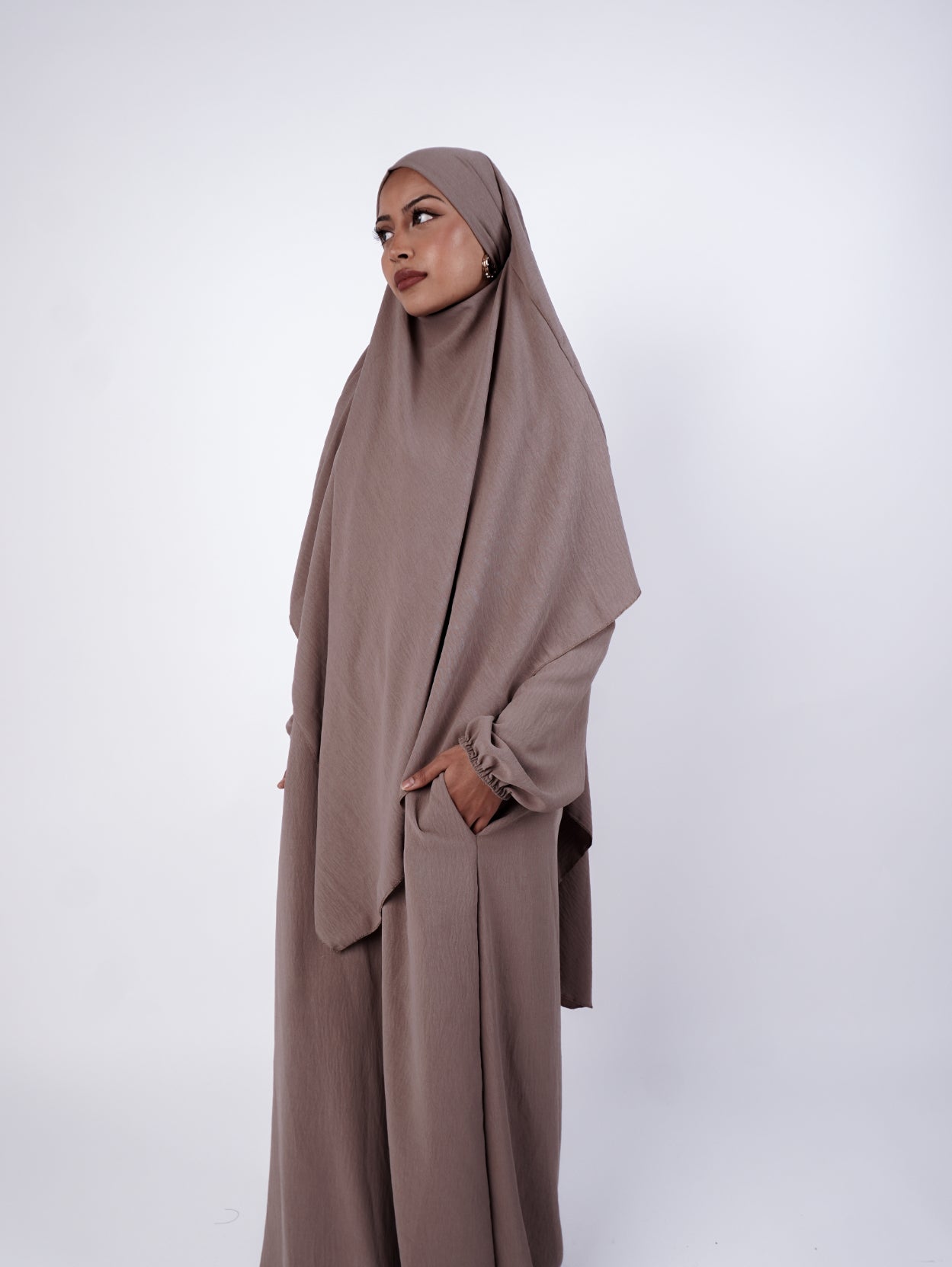 Mocha Khimar Set | Soft Earthy Viscose Abaya for Daily Wear